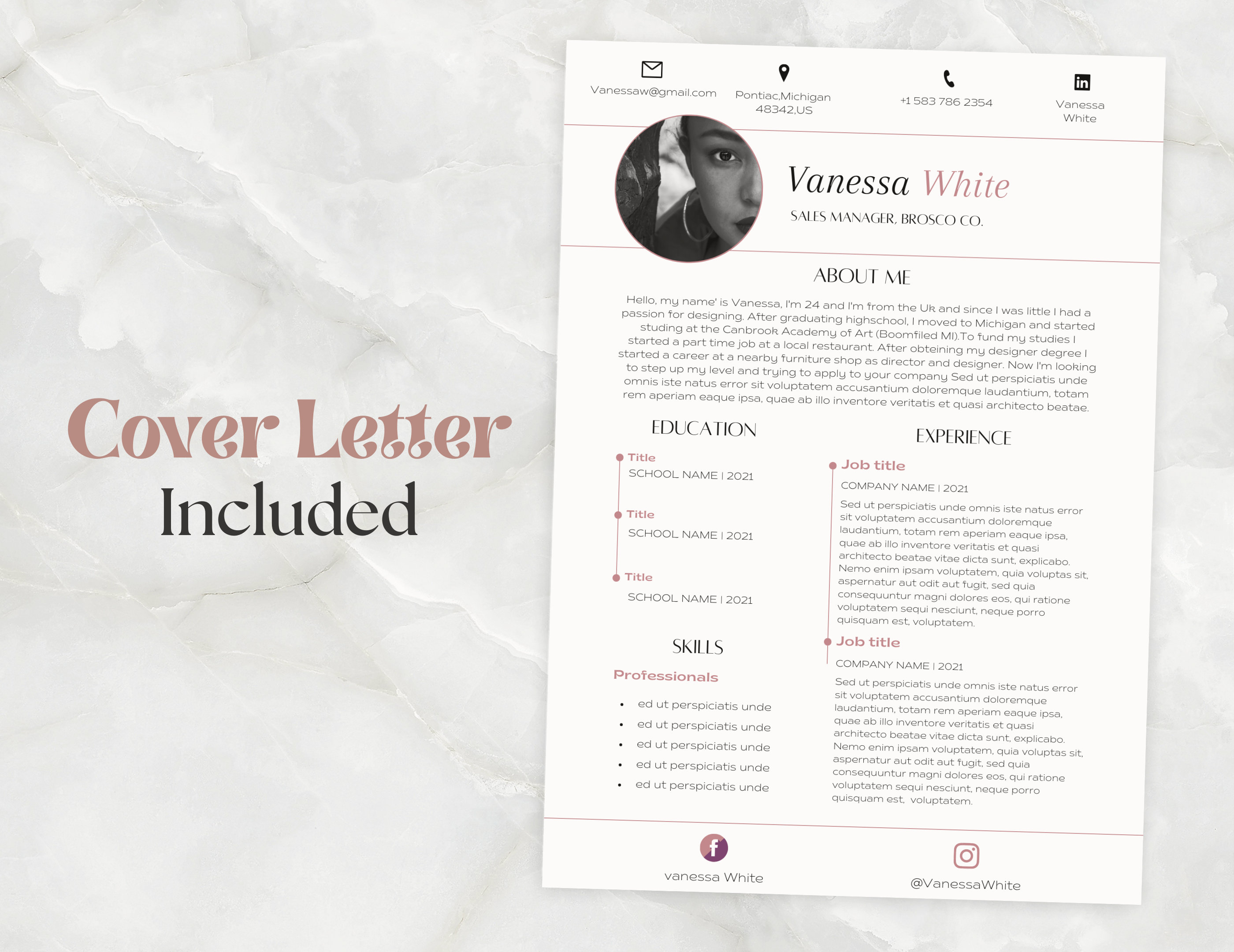 Professional Resume Template , CV Template , 2 Pages Editable ...