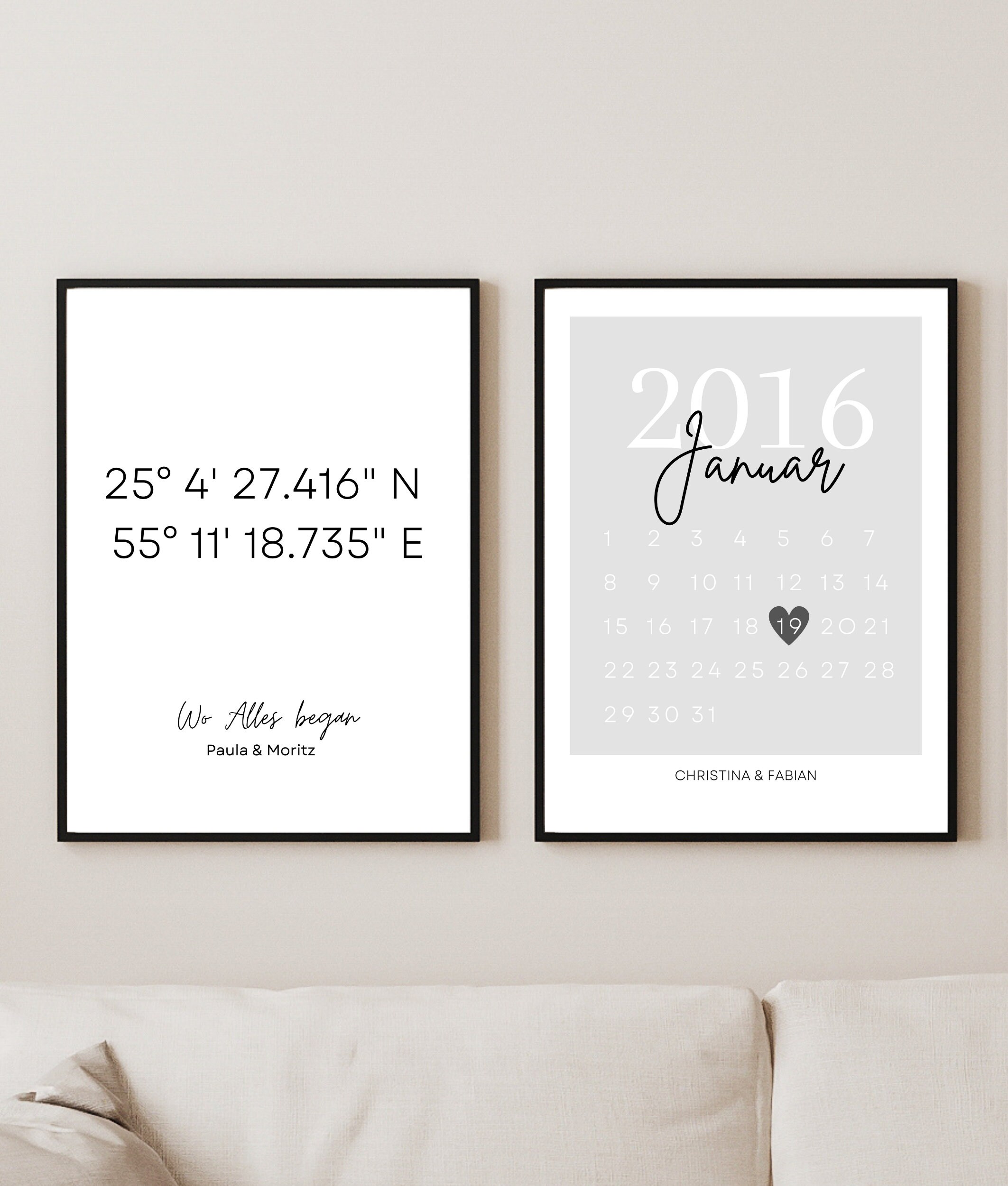 Personalisiertes Poster Paare mit Datum Kalender | Jahrestag Liebe ...