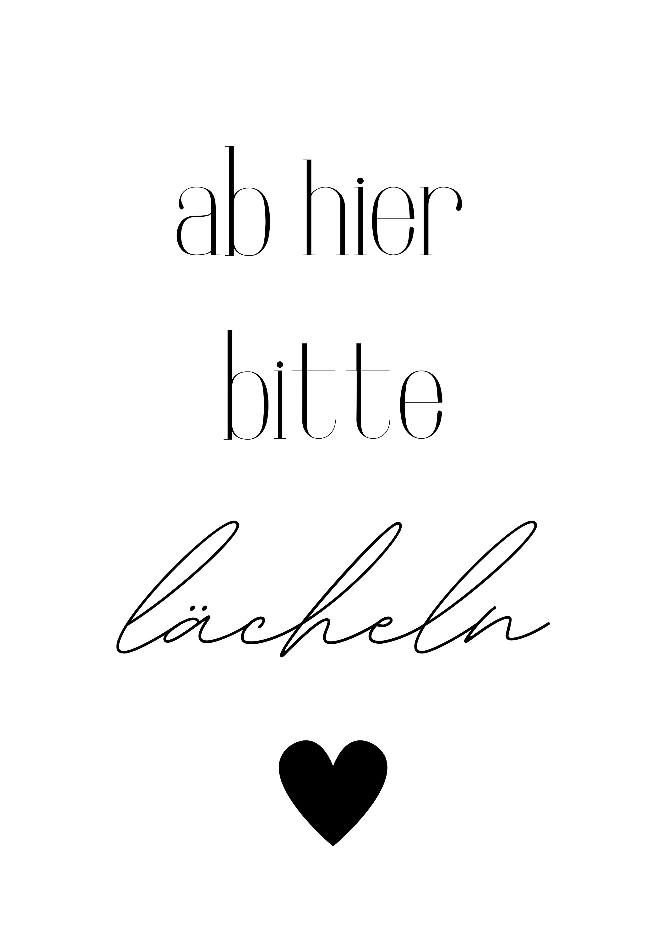 Bitte lächeln Bild Flur Poster Sprüche Schwarz Weiß Hausflur Deko ...