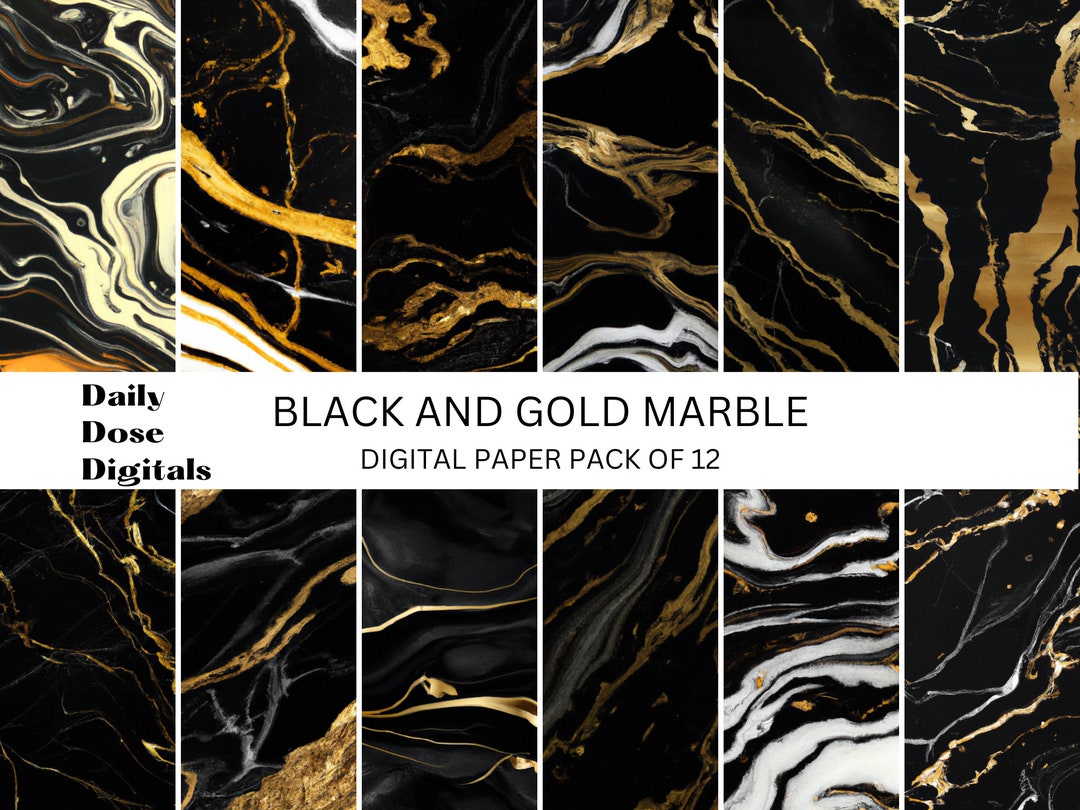 Marble Black and Gold Digital Paper Pack| Printable Patterns, Scrapbook ...