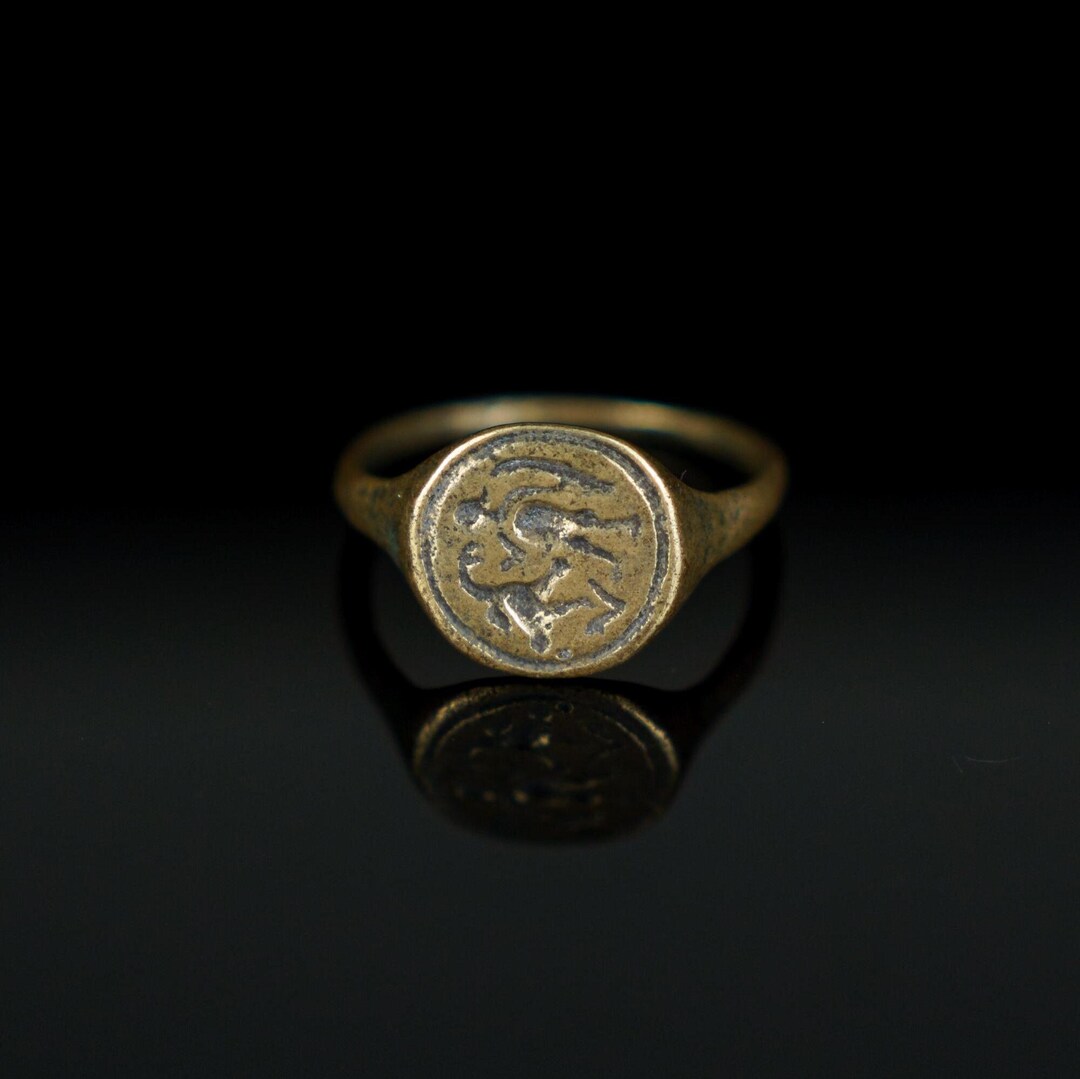 Authentic Rare Medieval Bronze Ring With Warrior and Beast Engraving ...