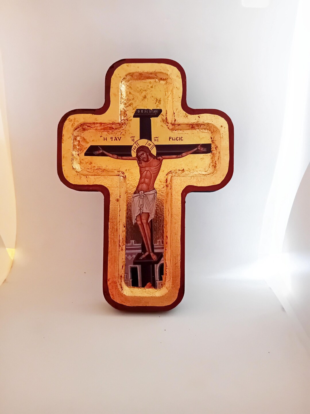 Greek Orthodox Wall Cross With Icon of Christ , Byzantine Iconography ...