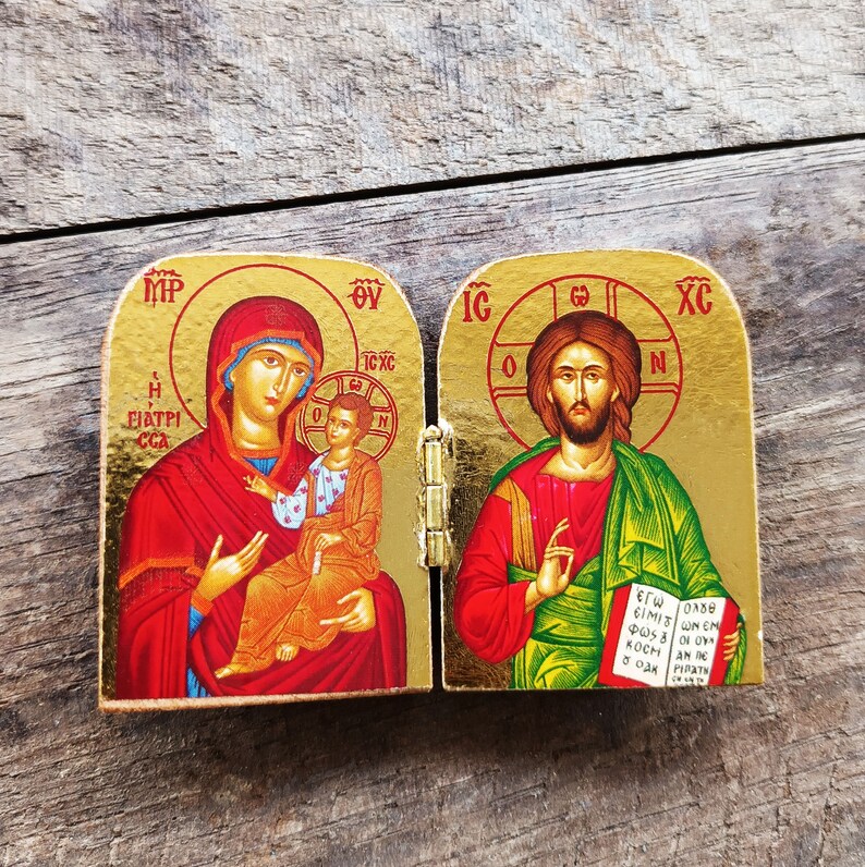 Mini díptico icono ortodoxo Virgen María y Jesús icono en - Etsy España