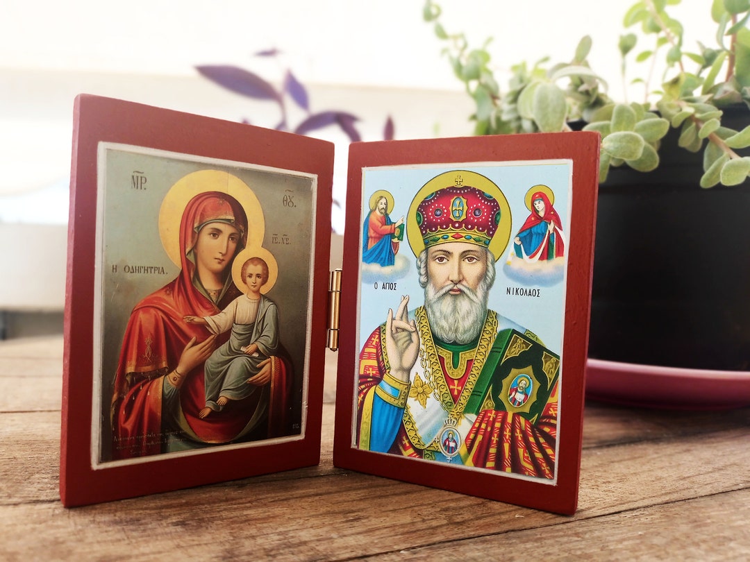 Handmade Orthodox Icon Diptych: Virgin Mary and Saint Nicholas - Etsy