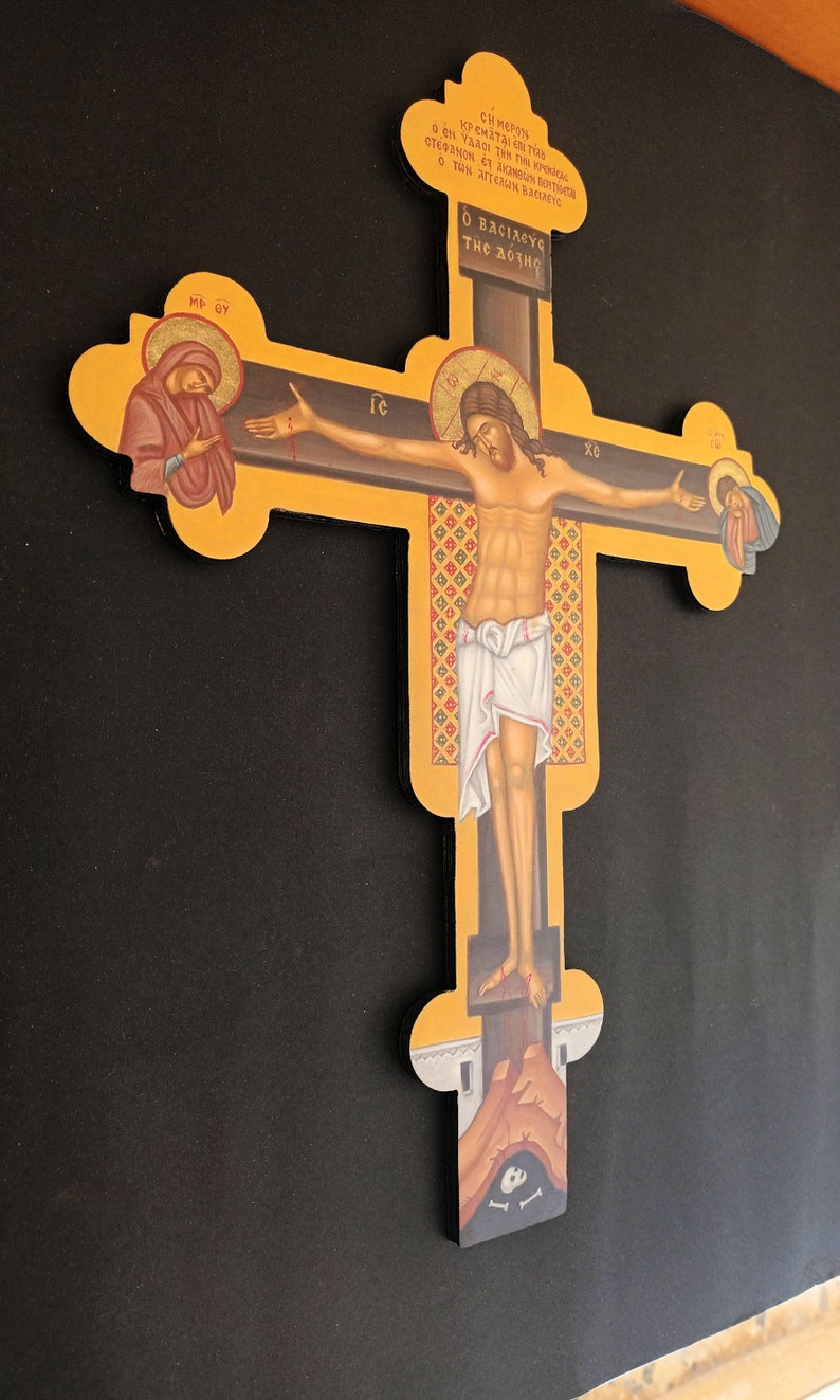 Crucifix Jesus Christ Wall Cross Printed Paper Icon on Wood - Etsy