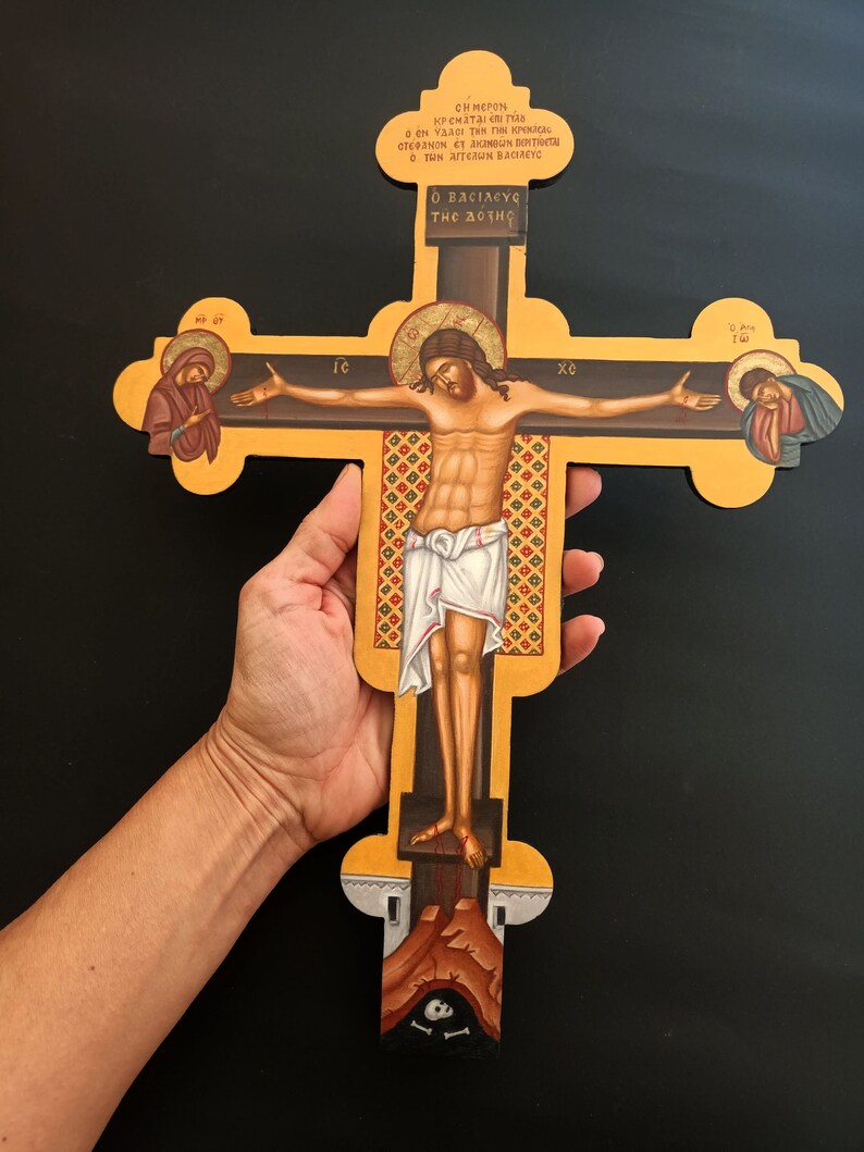 Crucifix Jesus Christ Wall Cross Printed Paper Icon on Wood - Etsy