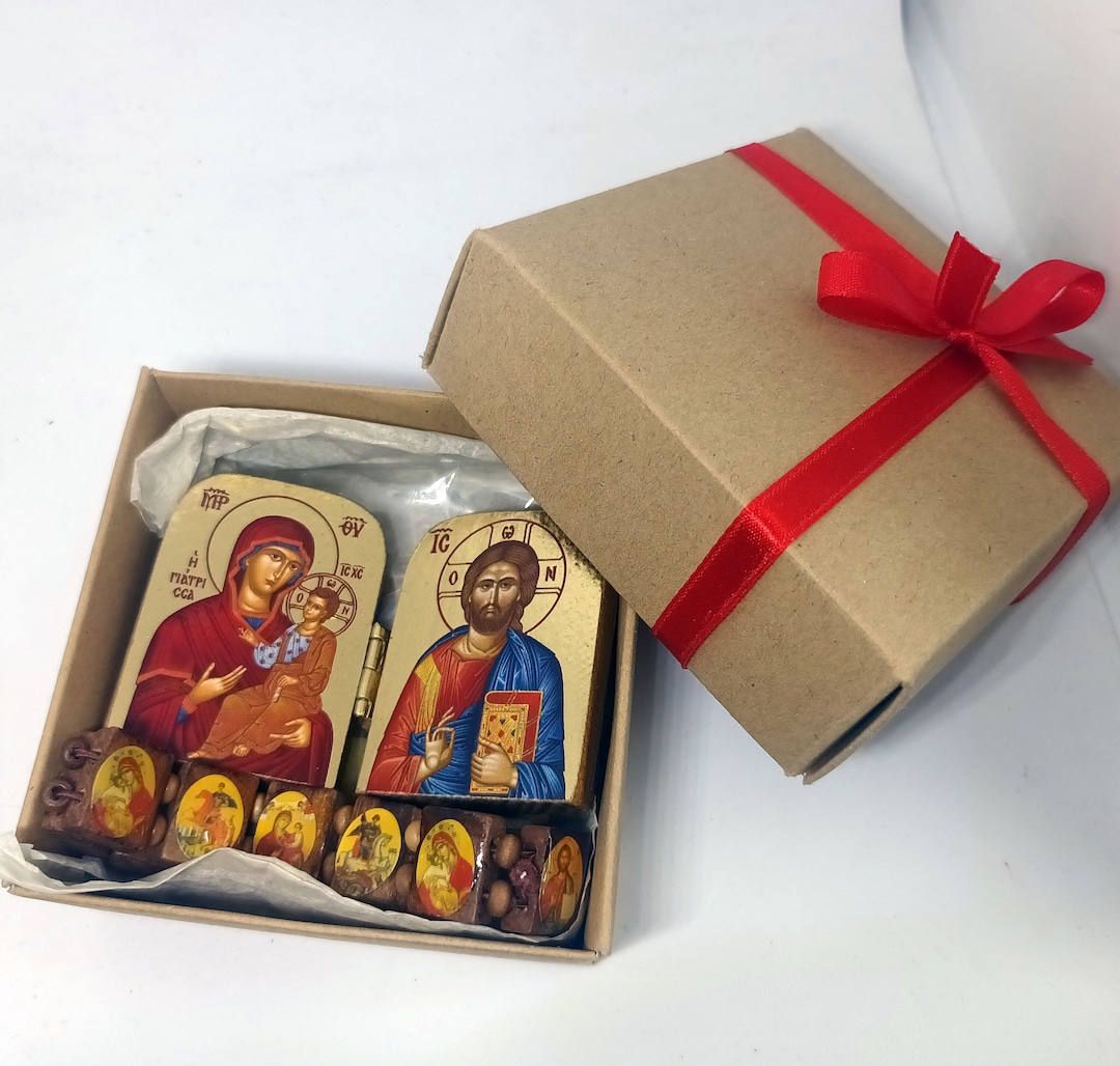 Orthodox Gift Set: Jesus & Virgin Mary Icon, Bracelet, Wicks - Etsy
