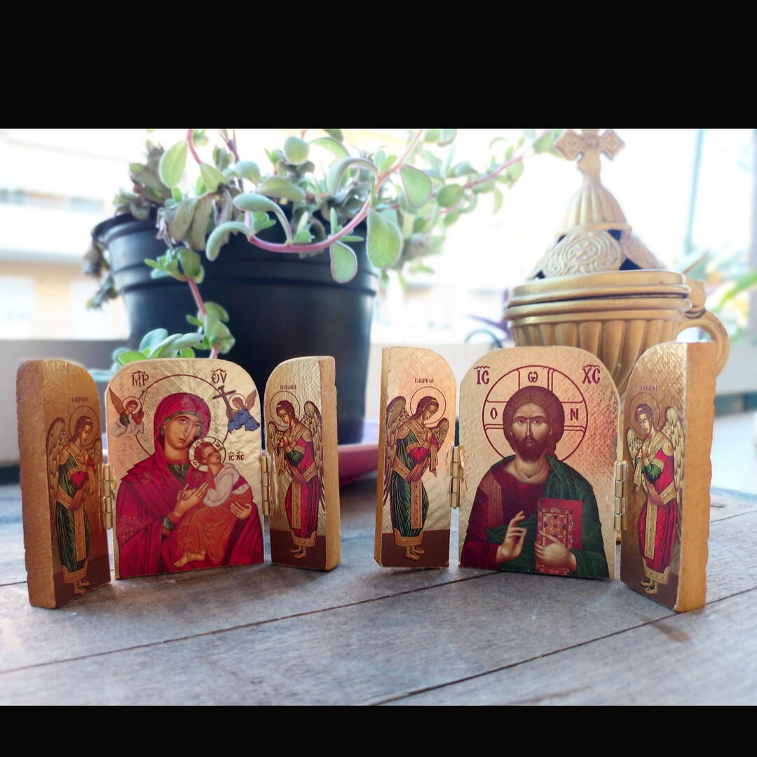 Mini Triptych Orthodox Icons of Holy Mother Jesus Christ and Nativity ...
