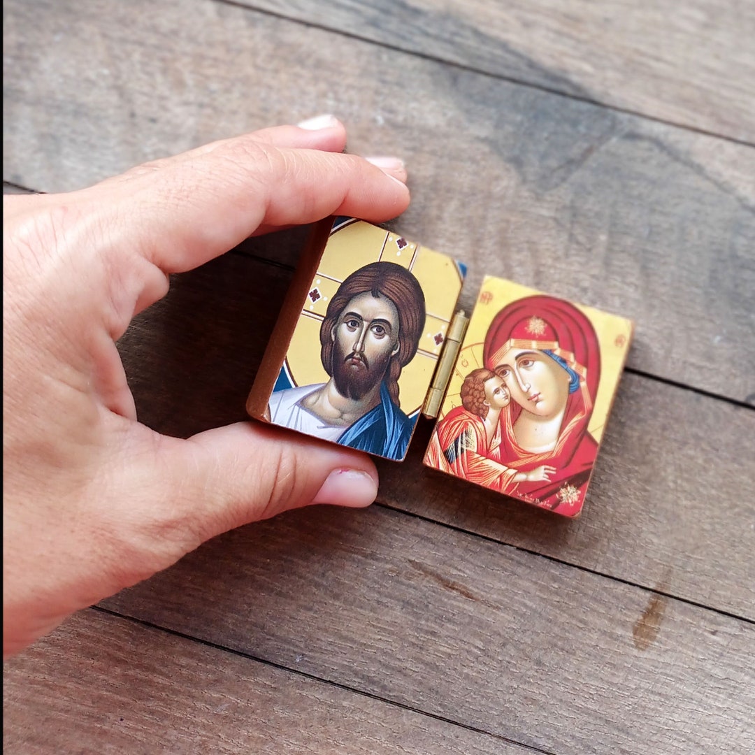 Mini Orthodox Icon Diptych: Virgin Mary, Jesus, Saint Nicholas ...