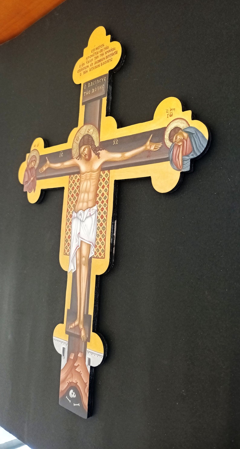 Crucifix Jesus Christ Wall Cross Printed Paper Icon on Wood - Etsy