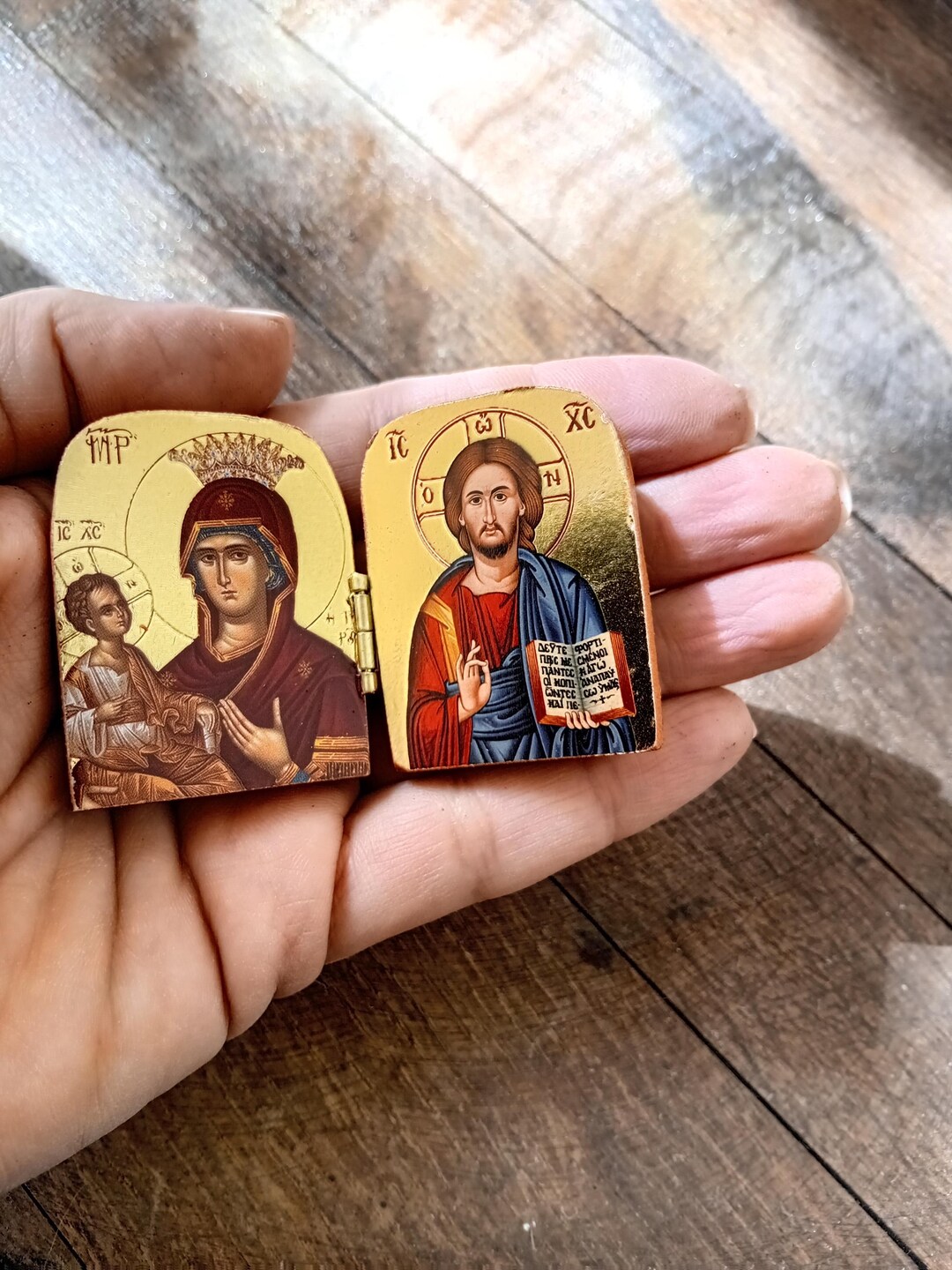 Miniature Orthodox Diptych Icon: Virgin Mary and Jesus, Travel Size - Etsy