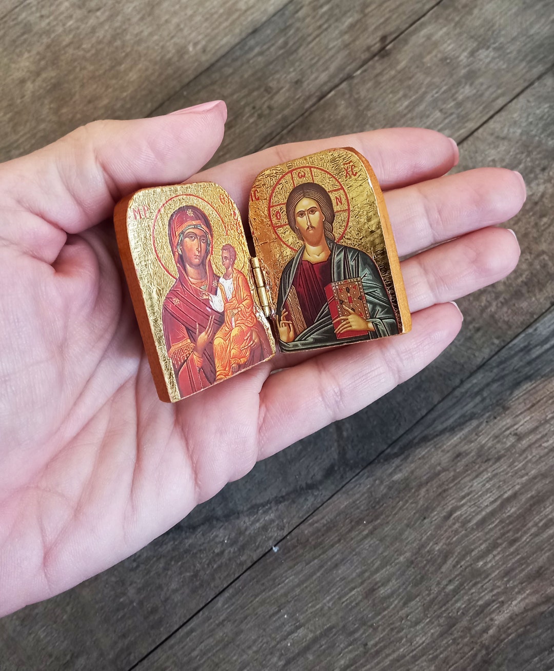Mini Diptych Orthodox Icon, Virgin Mary and Jesus Bedside Table ...