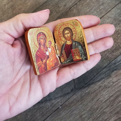 Small Wooden Diptych Icon of Jesus Christ and Holy Theotokos - Etsy