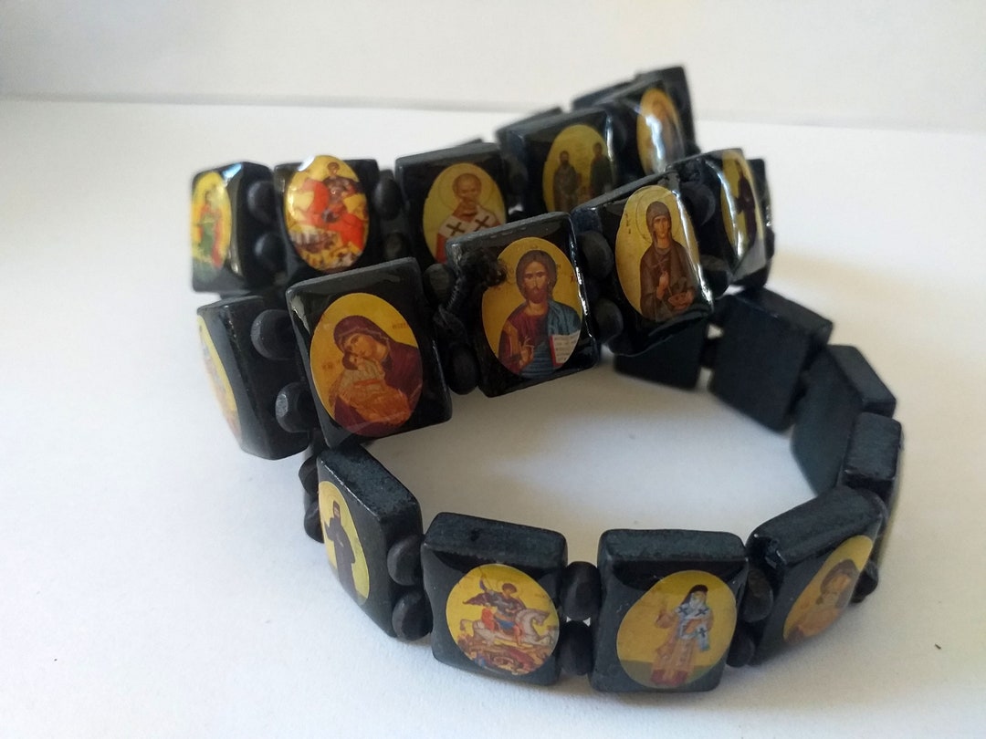Orthodox Saints Icon Bracelet: Wooden Bead Religious Jewelry - Etsy