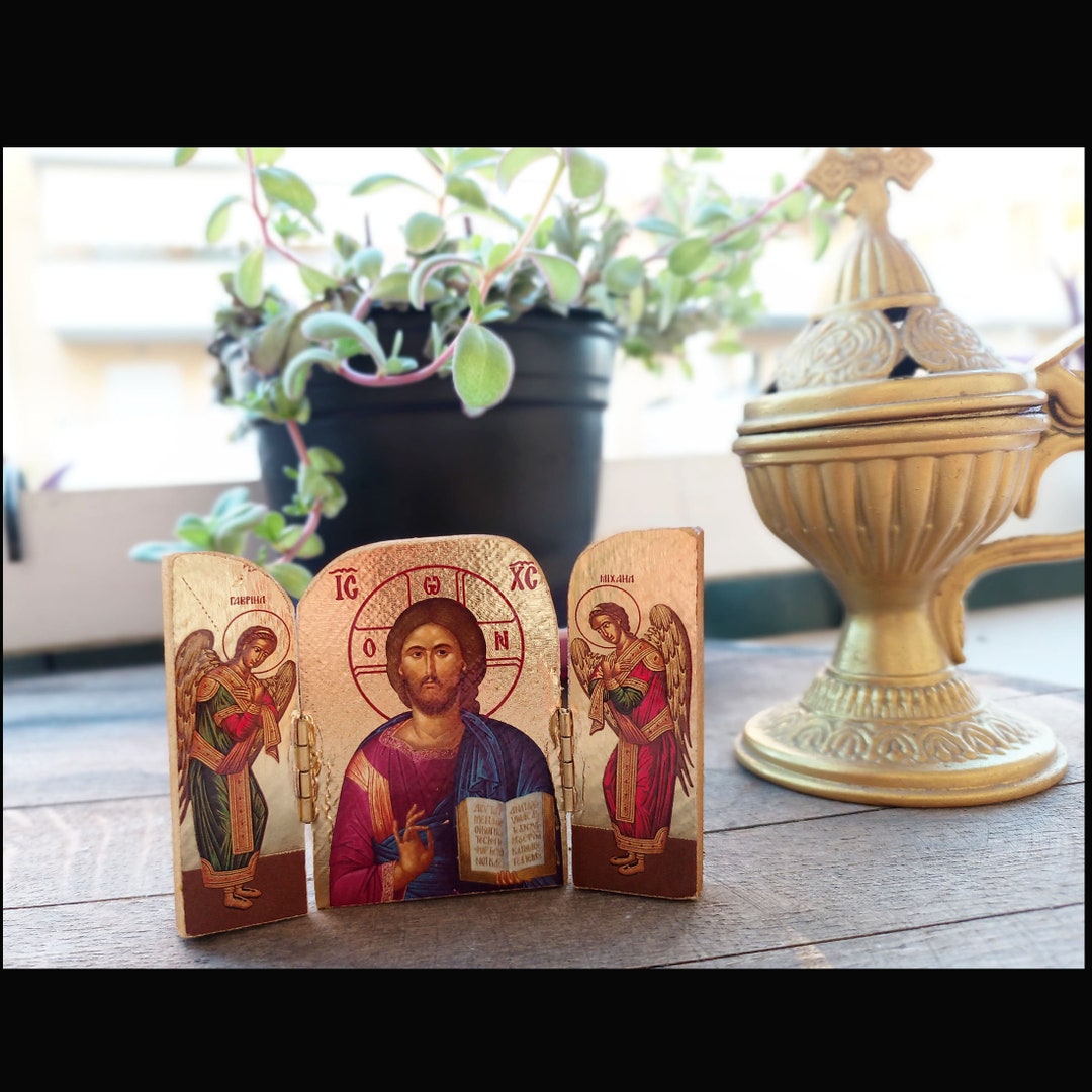 Mini Triptych Orthodox Icon Jesus With the Archangels - Etsy