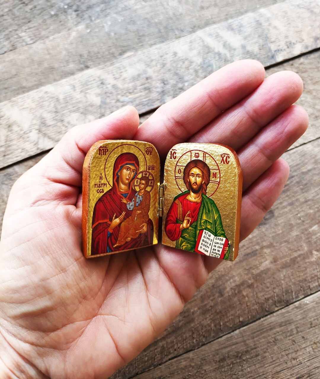 Mini Diptych Orthodox Icon, Virgin Mary and Jesus Bedside Table ...