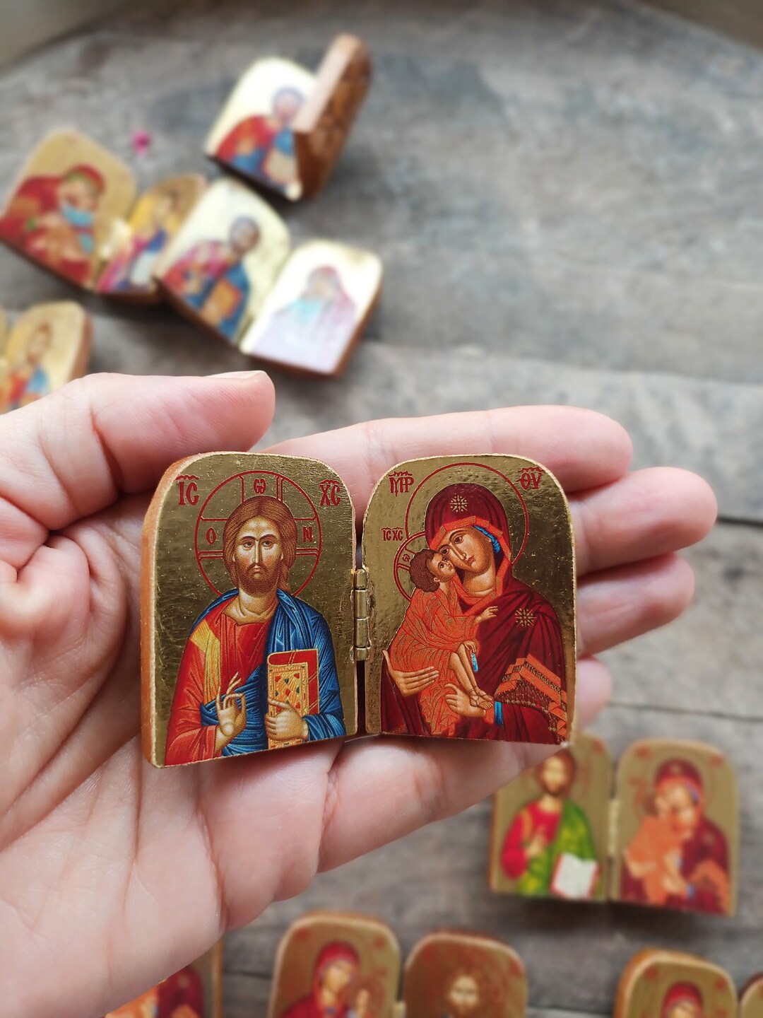 Mini díptico Icono ortodoxo, Virgen María y Jesús, icono en miniatura ...