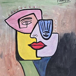 Picasso Signed Vintage Painting Mixed Media Cubism Art - Etsy