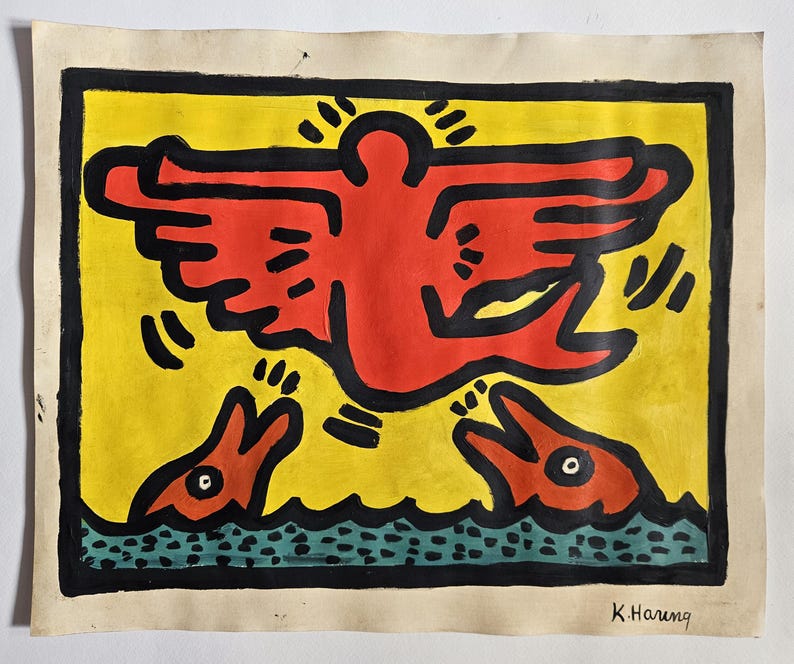 Keith Haring Signed Style Vintage Drawing American Pop Art ...