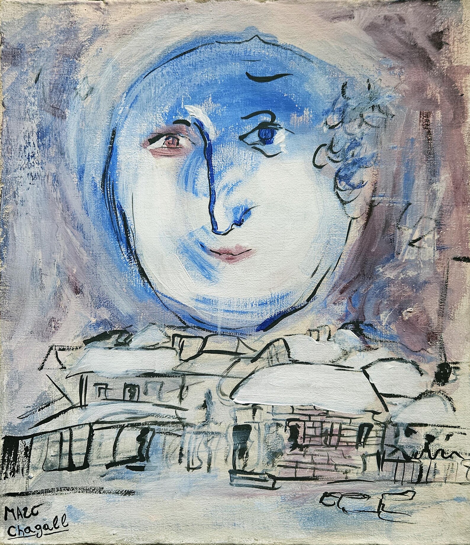 Marc Chagall Signed Vintage Oil Painting Figurative Expressionism Art ...