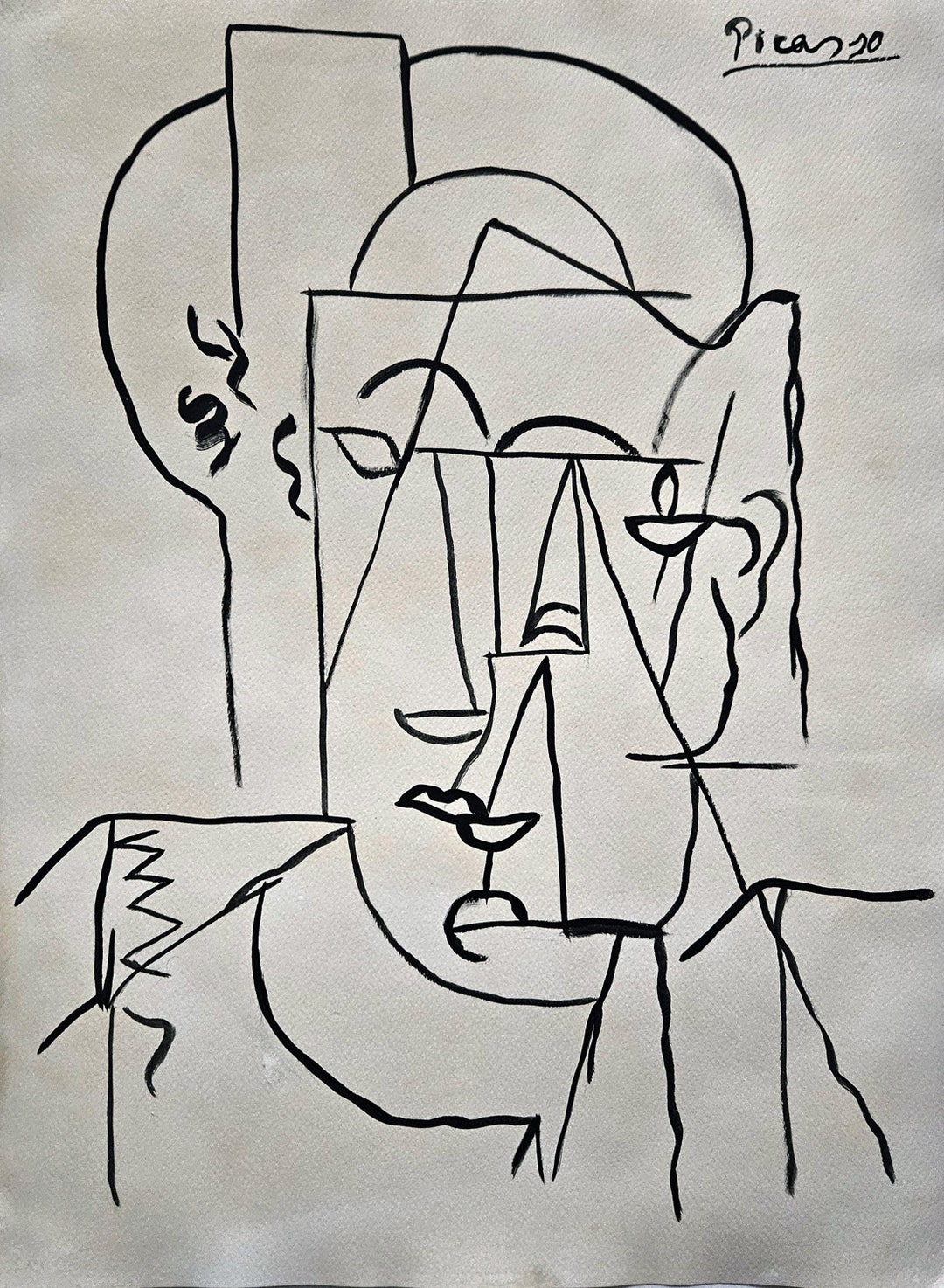 Pablo Picasso Style Signed Drawing Cubist Figurative Art - Etsy