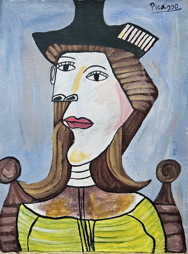 Picasso Signed Vintage Oil Portrait Painting Abstract Cubism Art - Etsy