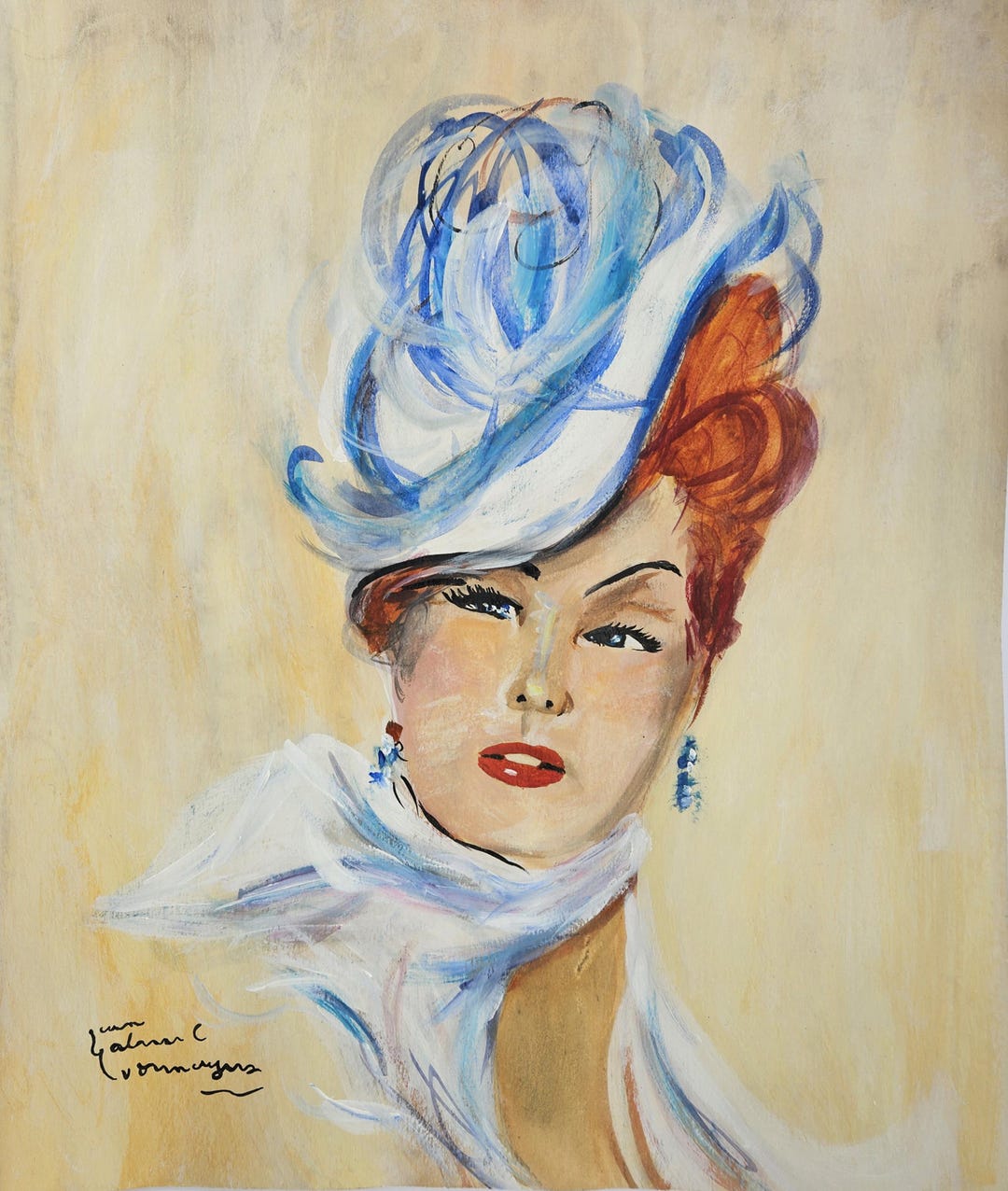 Jean-gabriel Domergue Signed Painting French Art Deco Elegant Portrait ...