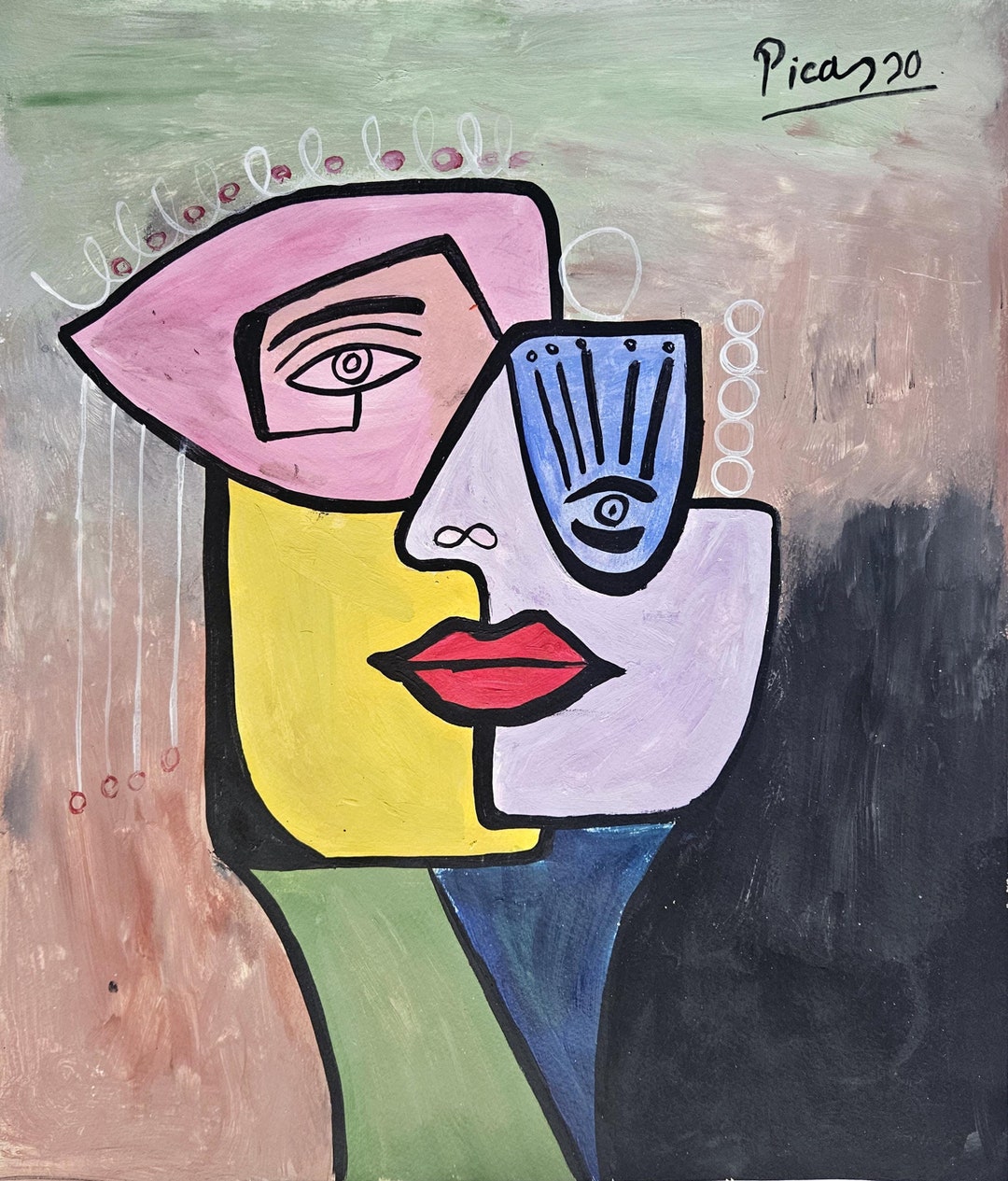 Picasso Signed Vintage Painting Mixed Media Cubism Art - Etsy UK