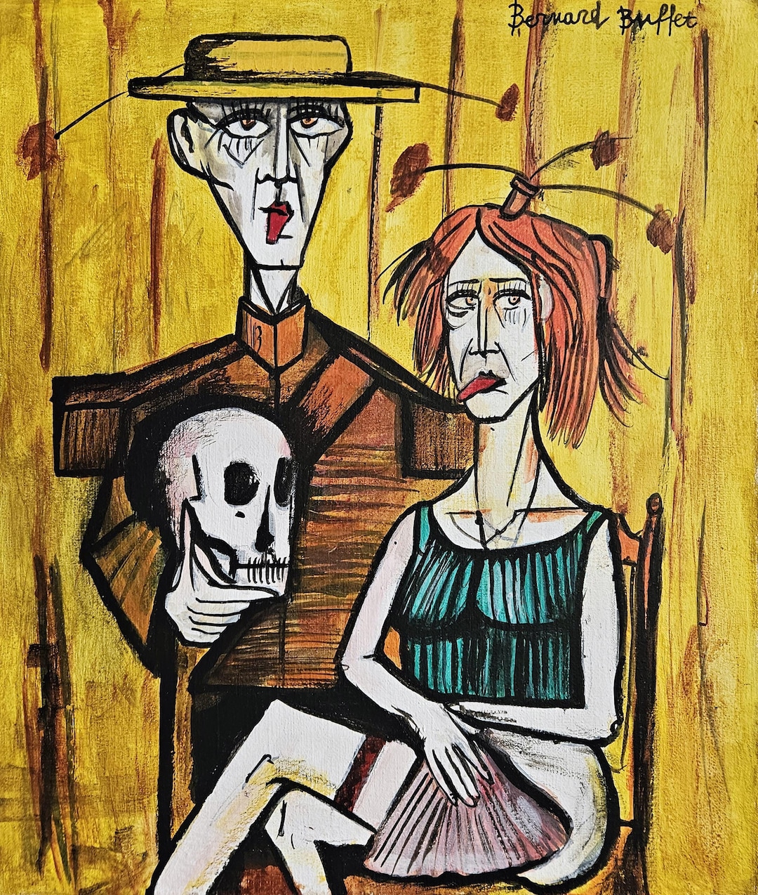 Bernard Buffet Style Style Signed Vintage Oil Painting Figurative ...