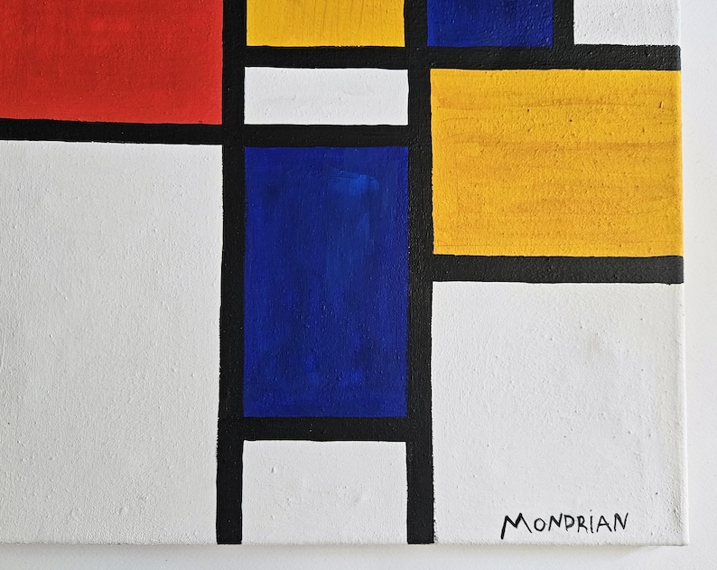 Piet Mondrian Style Style Signed Vintage Oil Painting Abstract Dutch ...