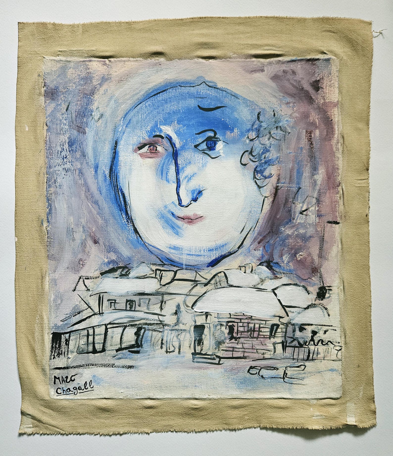 Marc Chagall Signed Vintage Oil Painting Figurative Expressionism Art ...