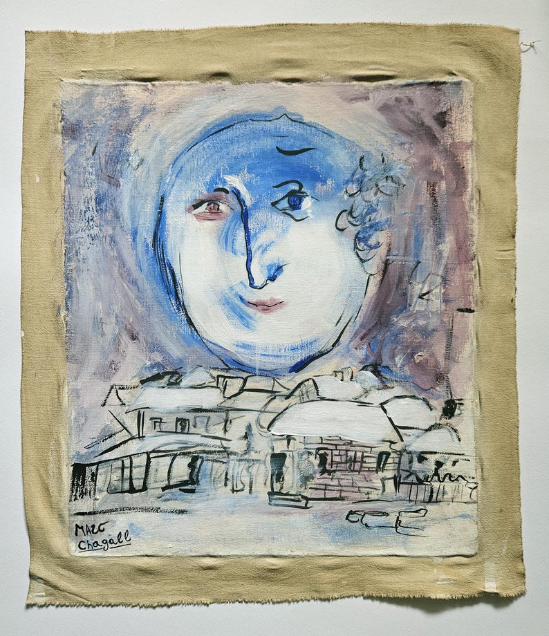 Marc Chagall Signed Vintage Oil Painting Figurative Expressionism Art ...