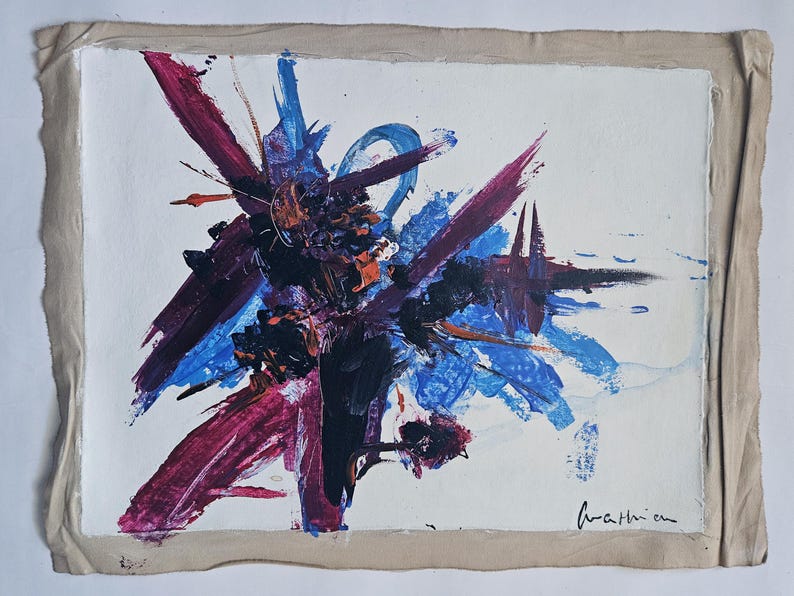 Mathieu Style of the Artist Signed Vintage Painting Oil on Canvas ...