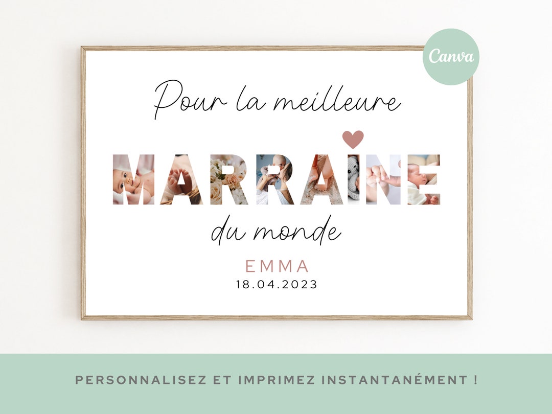 Affiche Pour MARRAINE Avec Photos Et Textes Personnalisables Cadeau ...