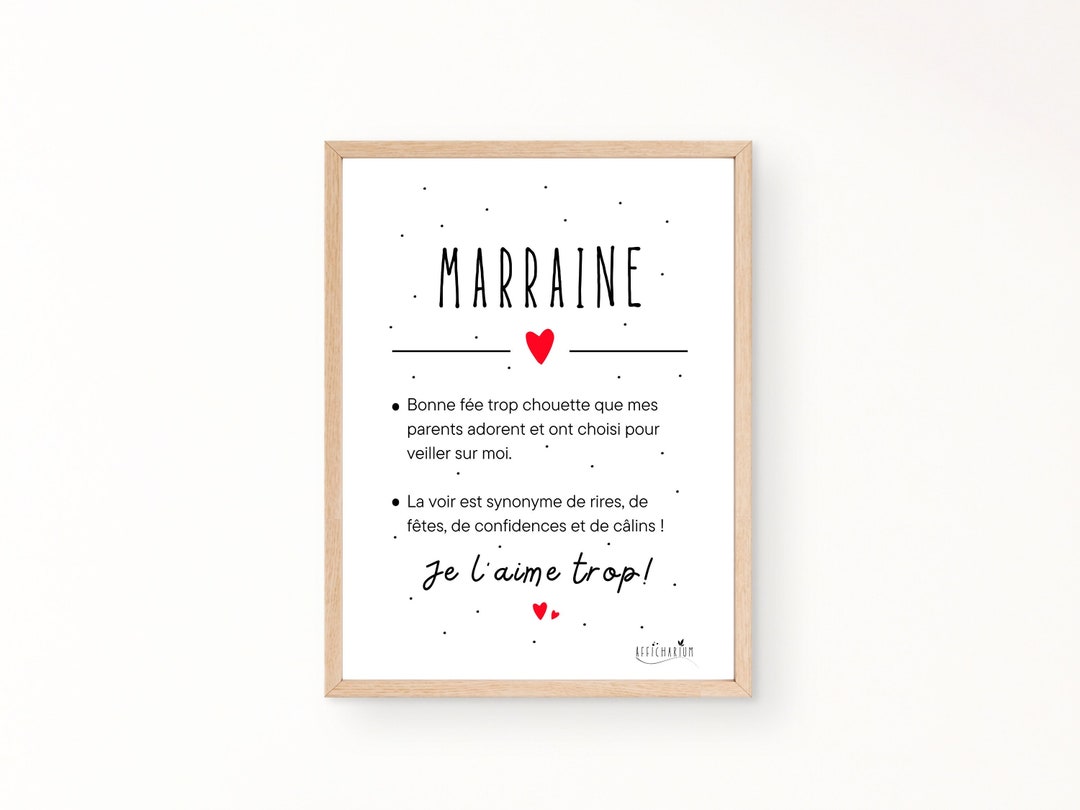 Cadeau MARRAINE, Affiche Définition Marraine Coeur Rouge, Poster ...
