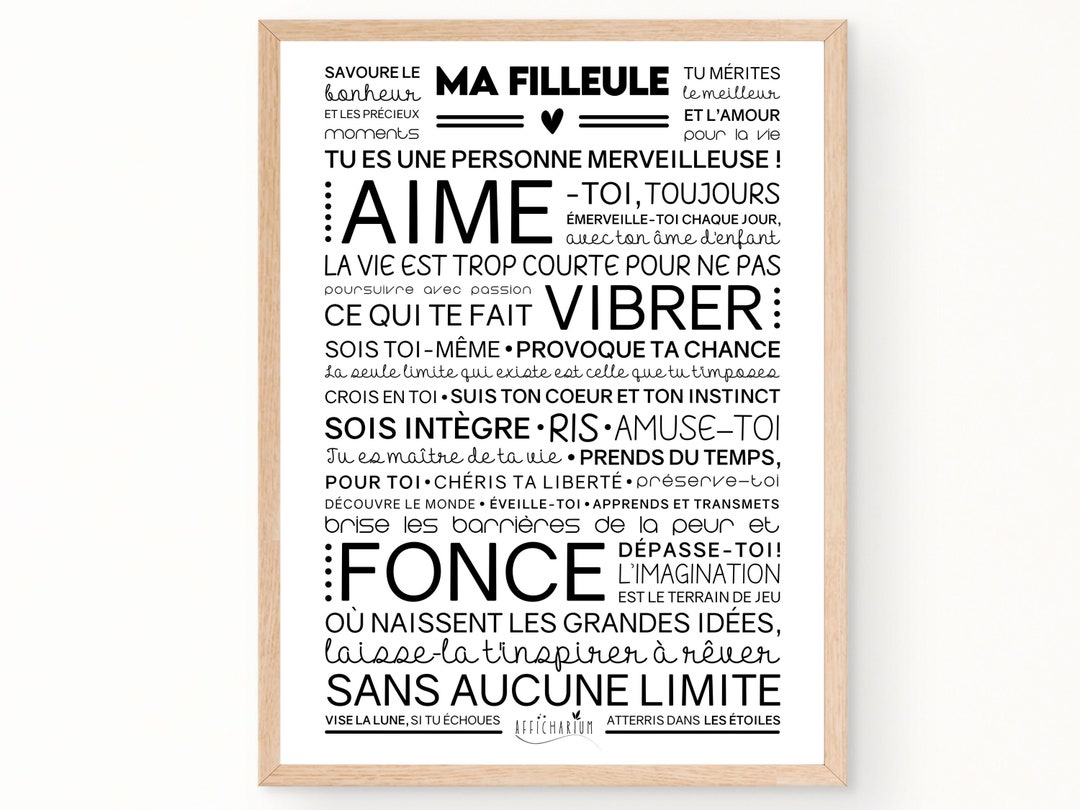 Affiche MA FILLEULE inspirante et motivante | Cadeau de parrain ...