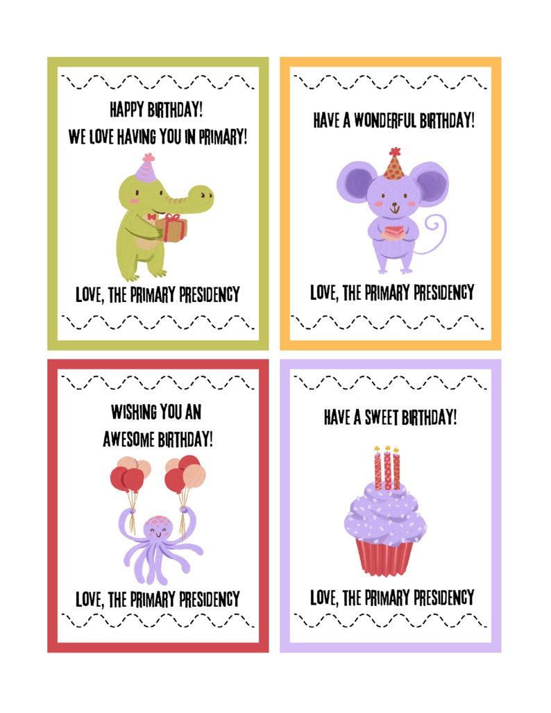 PRINTABLE LDS Primary Birthday Cards - Etsy