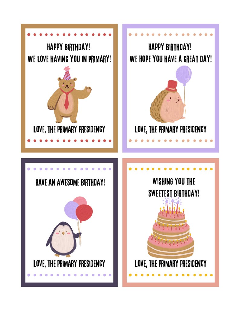 PRINTABLE LDS Primary Birthday Cards - Etsy