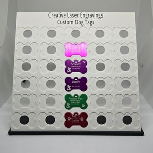 Bone Dog Tag Display Stand - 30 Slot Laser Engraved Pet Tag Holder | 8 ...