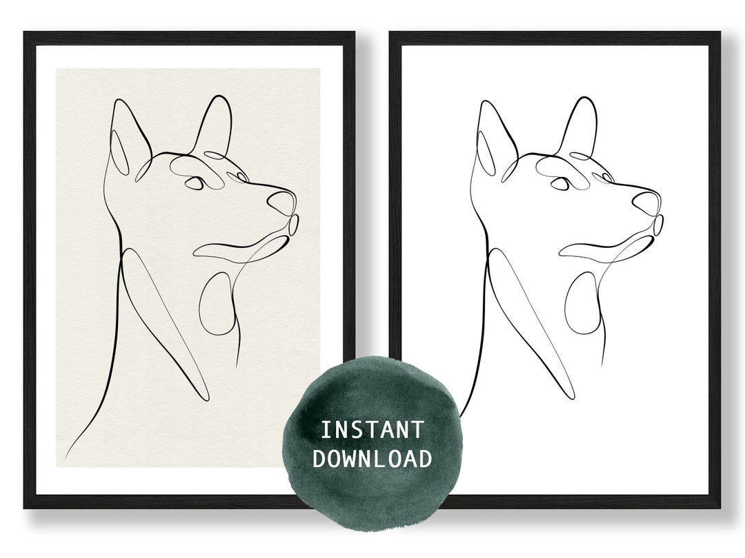 BASENJI - Set of 2 Instant Download Prints | Dog Wall Art Line Art ...
