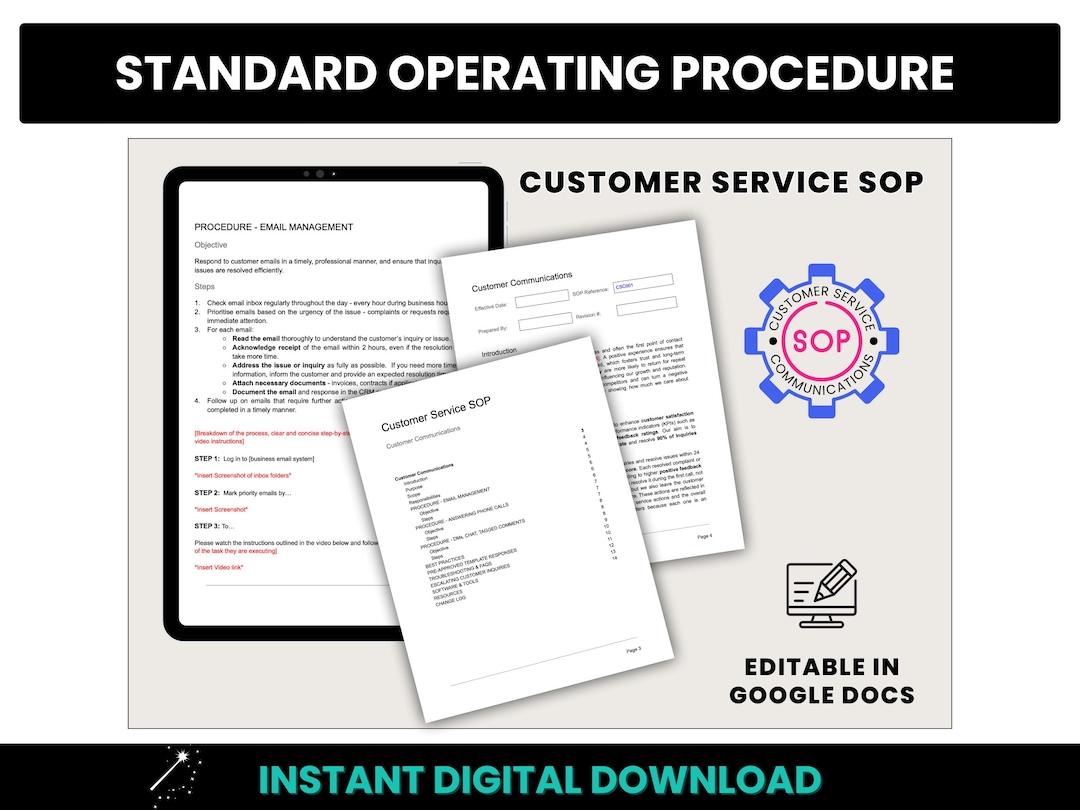 Customer Service SOP Template: Editable Google Docs (digital Download ...