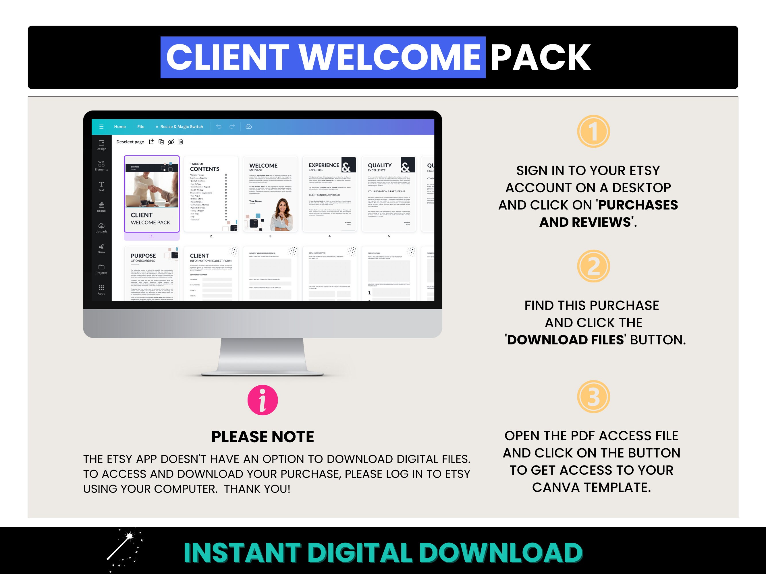 Client Welcome Pack, A4 Size Client Onboarding Template, Editable Canva ...