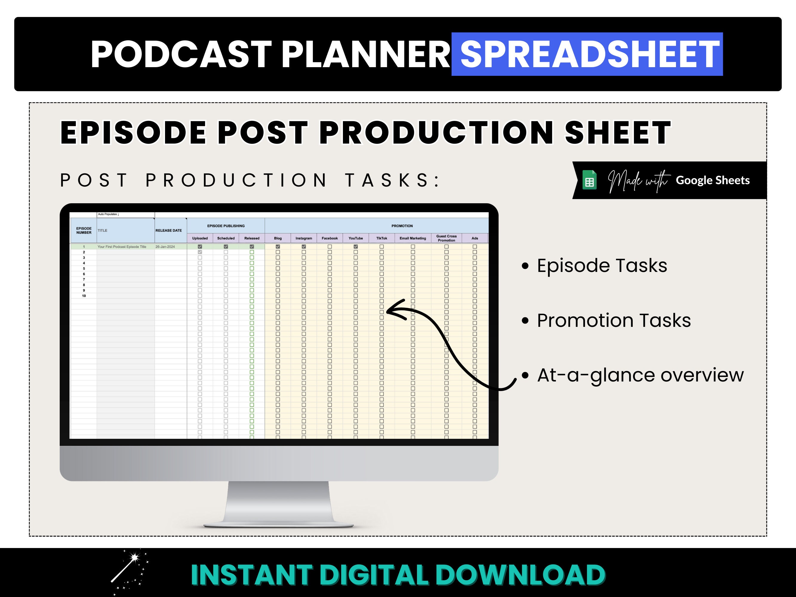 Podcast Planner Spreadsheet, Podcast Episode Tracker Google Sheets ...