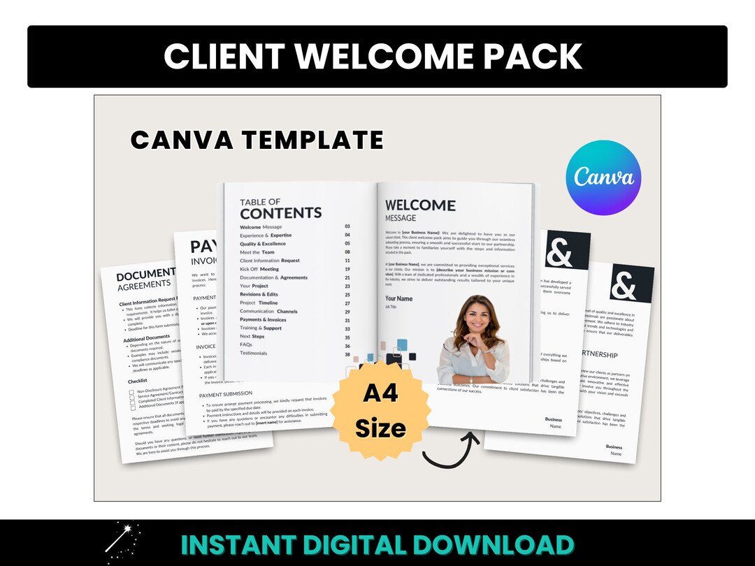 Client Welcome Pack | A4 Size Client Onboarding Template | Editable ...