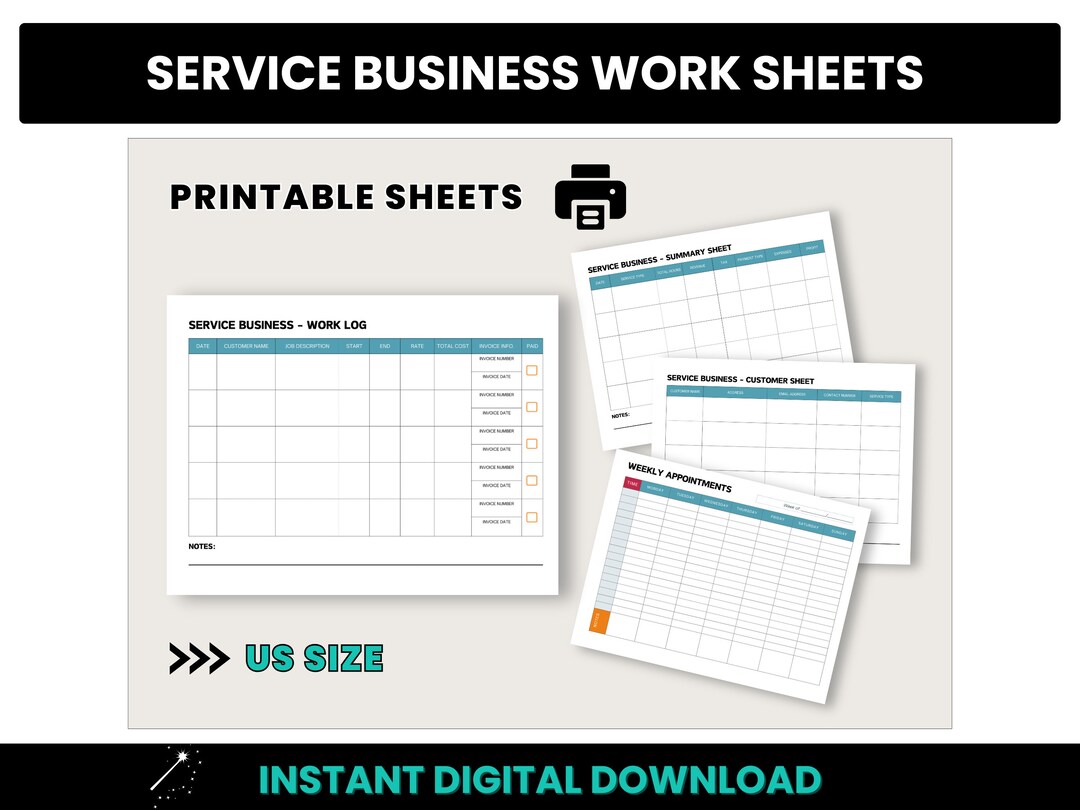 Service Business Work Sheets, Printable US Work Schedule Templates ...
