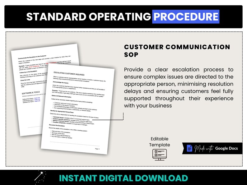 Customer Service SOP Template: Editable Google Docs (digital Download ...