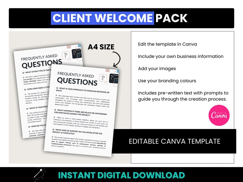 Client Welcome Pack, A4 Size Client Onboarding Template, Editable Canva ...