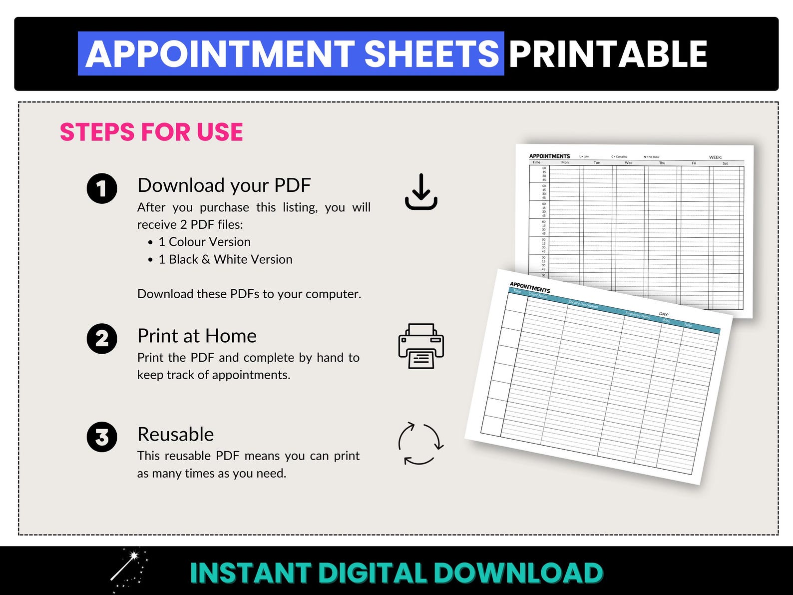 Appointment Sheets Printable, A4 Appointments Printable, A4 Landscape ...
