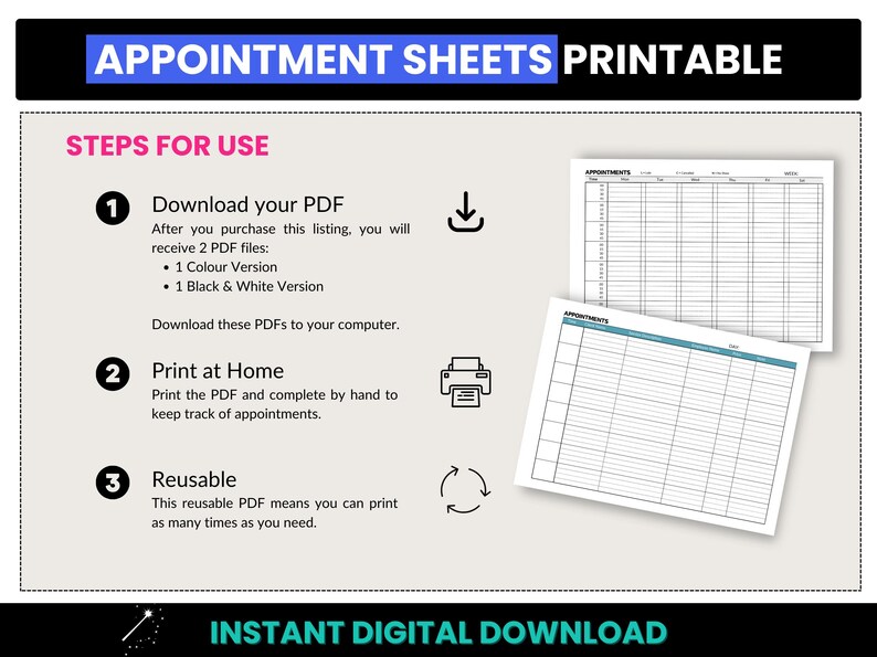 Appointment Sheets Printable, A4 Appointments Printable, A4 Landscape ...