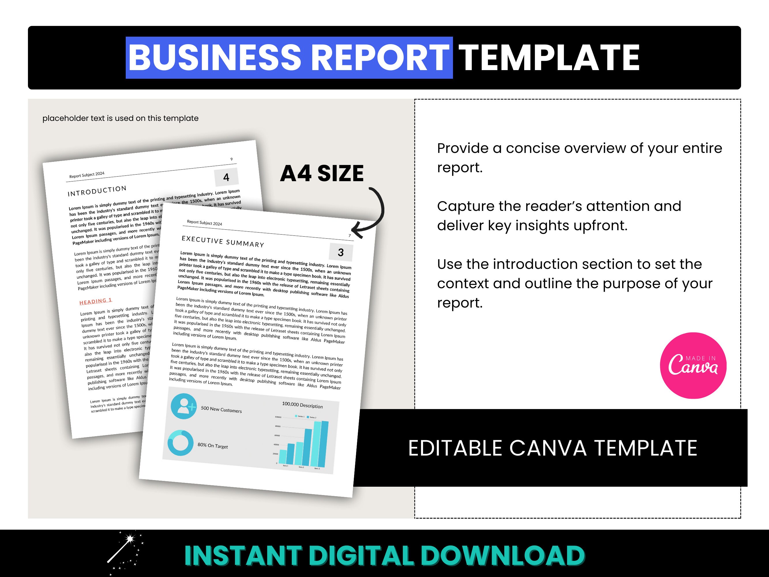 A4 Business Report Template: Editable Canva Design (digital Download ...